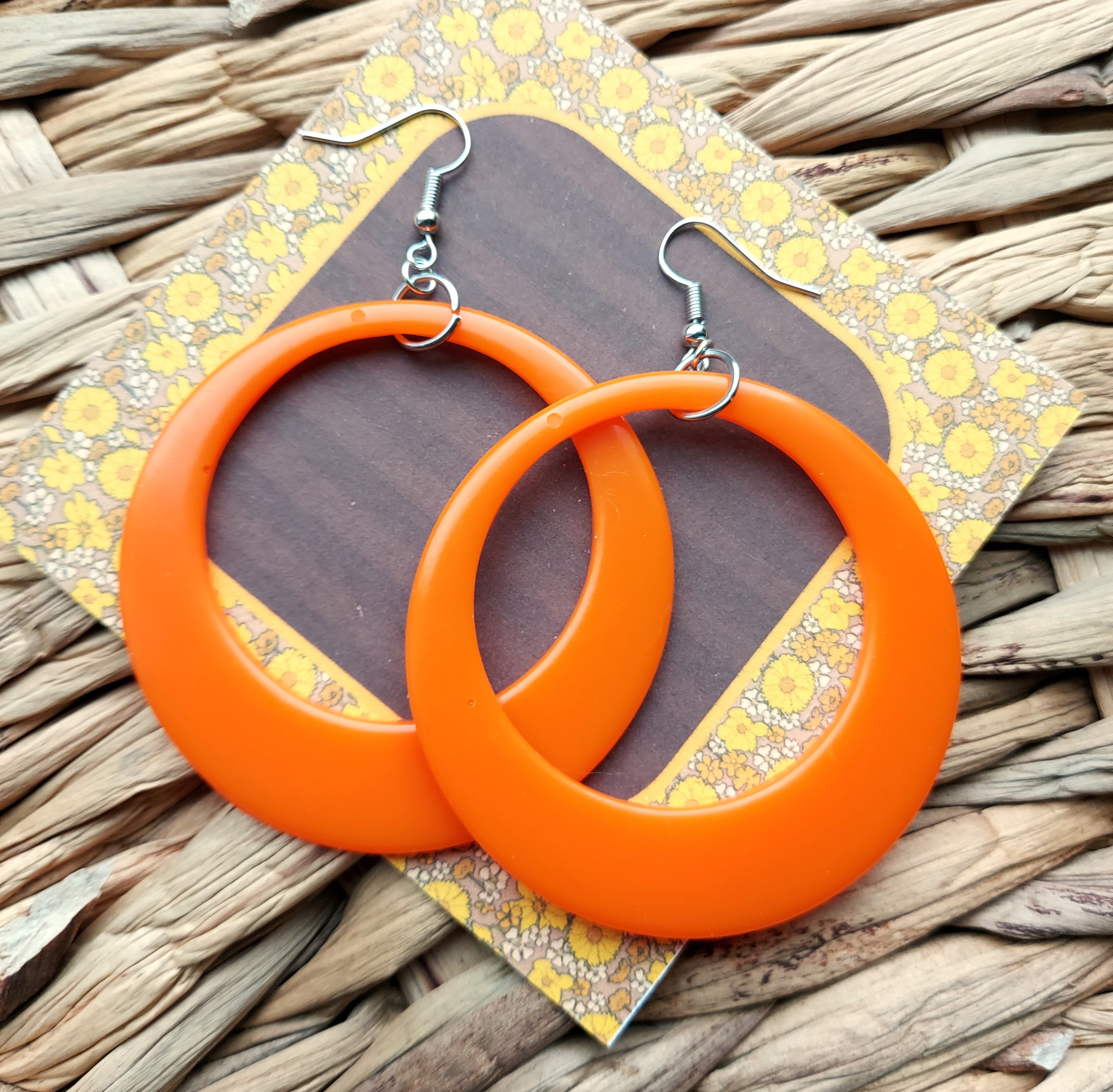 Large Orange Drop Hoop Earrings 50s 60s Style Hoops Handmade - Etsy UK