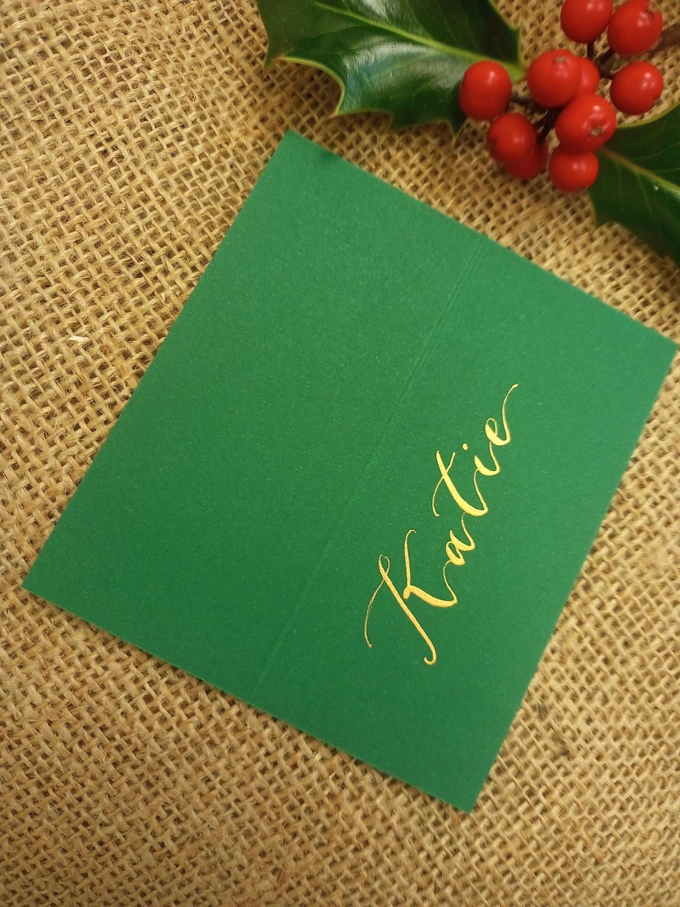 Place Cards / Hand Written / Red & Green With Gold Ink - Etsy