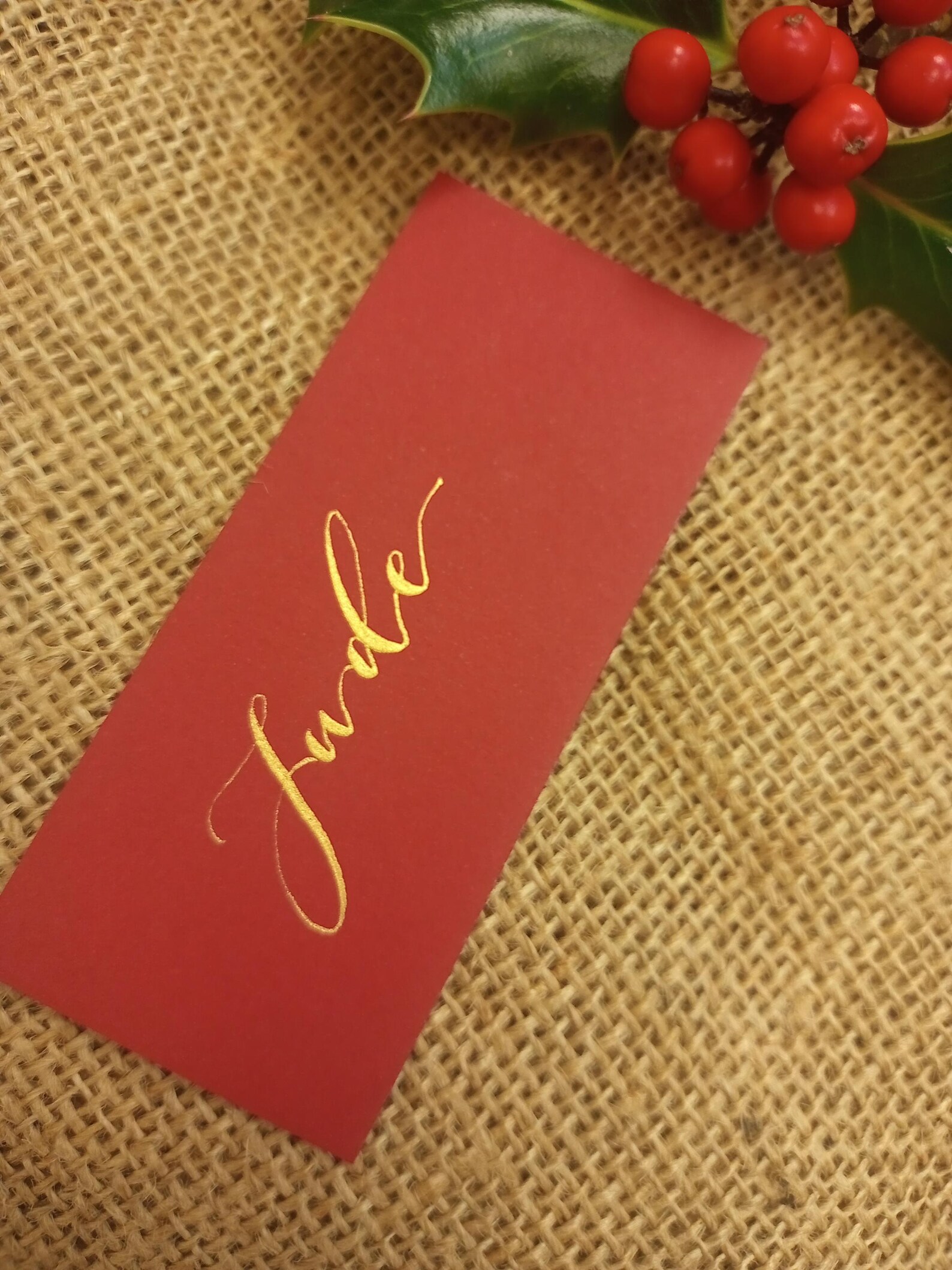 Place Cards / Hand Written / Red & Green With Gold Ink - Etsy