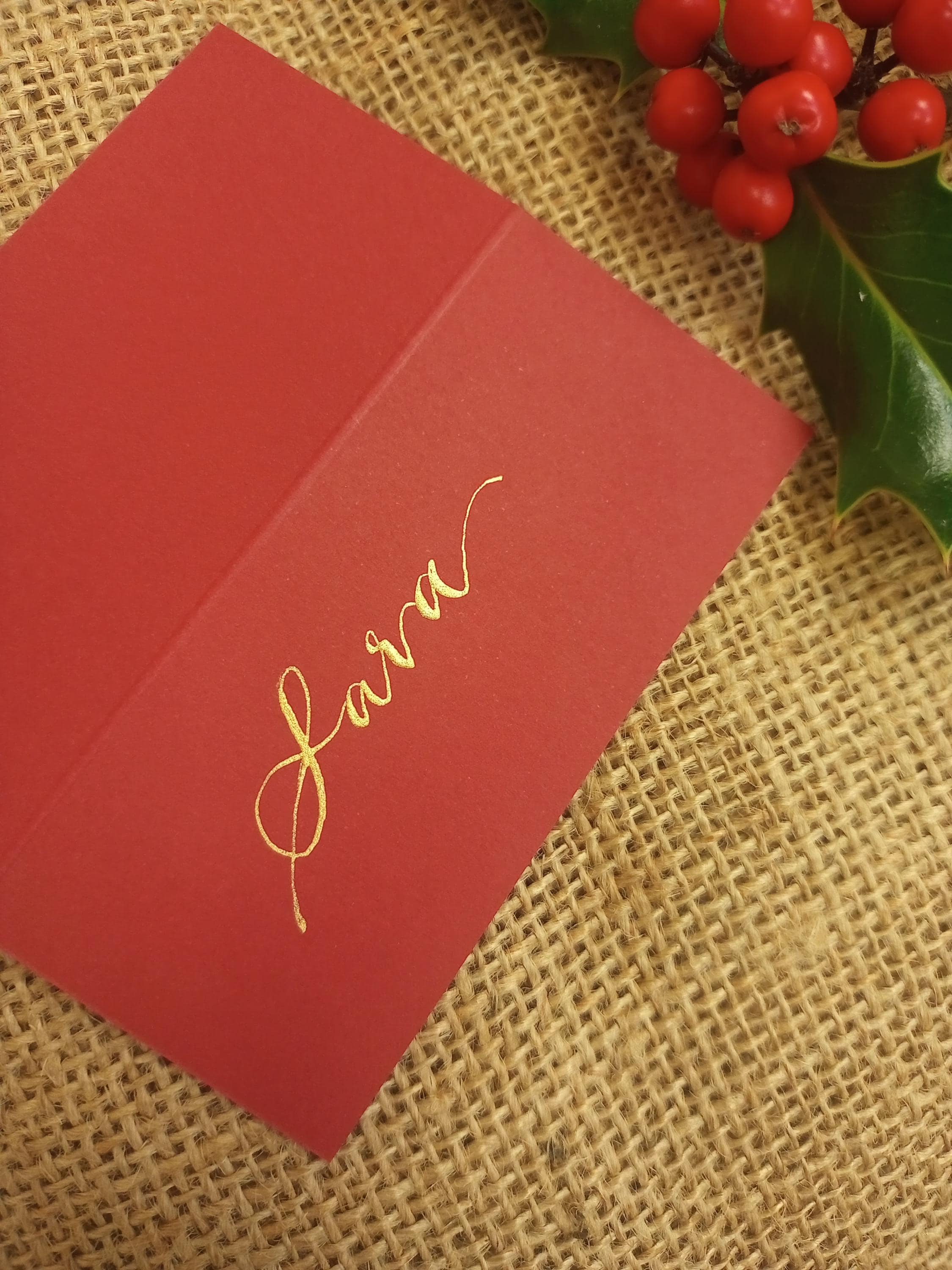 Place Cards / Hand Written / Red & Green With Gold Ink - Etsy