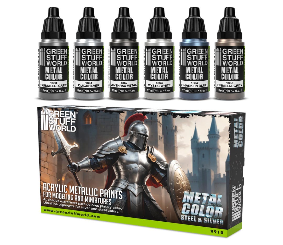 Set 6x Metal Paints SILVER - Brush and Airbrush Acrylic Metallic Paints ...