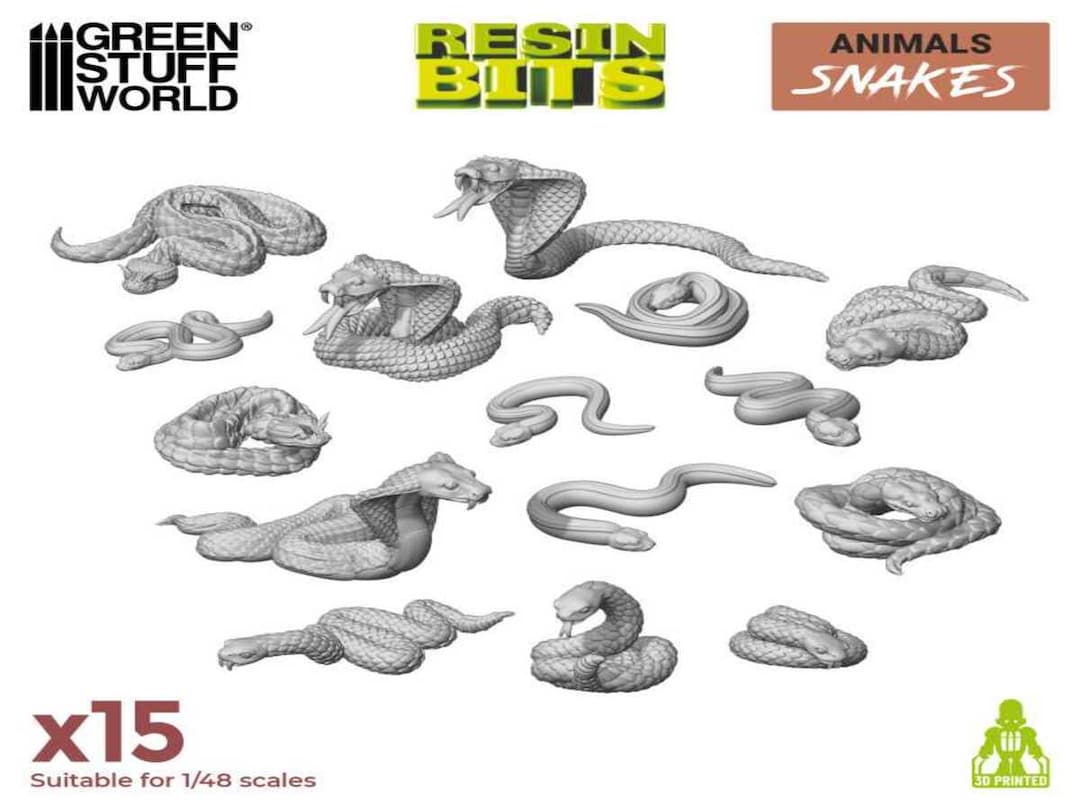 Snakes 3D Printed Set - Animals Resin Bits Swarm Desert Wargames ...