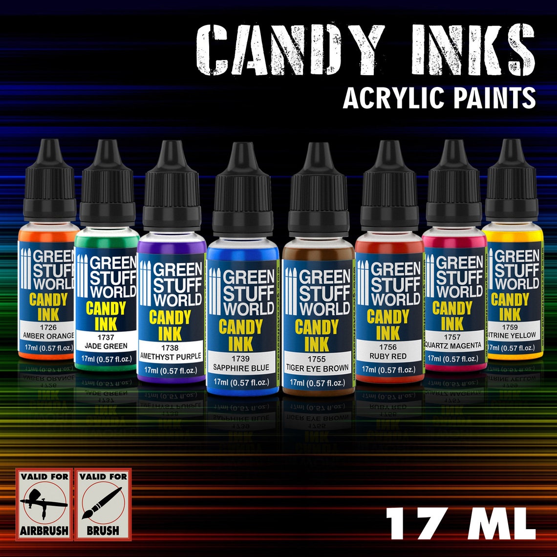 Set 8x Candy Inks Brush Airbrush Acrylic Paints Brilliant | Etsy