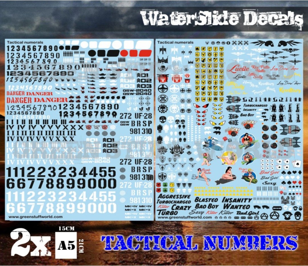 Waterslide Decals Tactical Numerals and Pinups Compatible With Scale ...