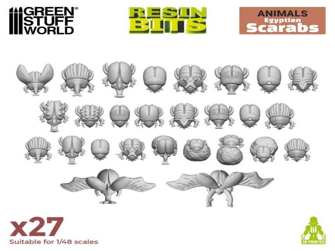 Egyptian Scarabs 3D Printed Set Animals Insects Resin Bits Swarm Desert ...