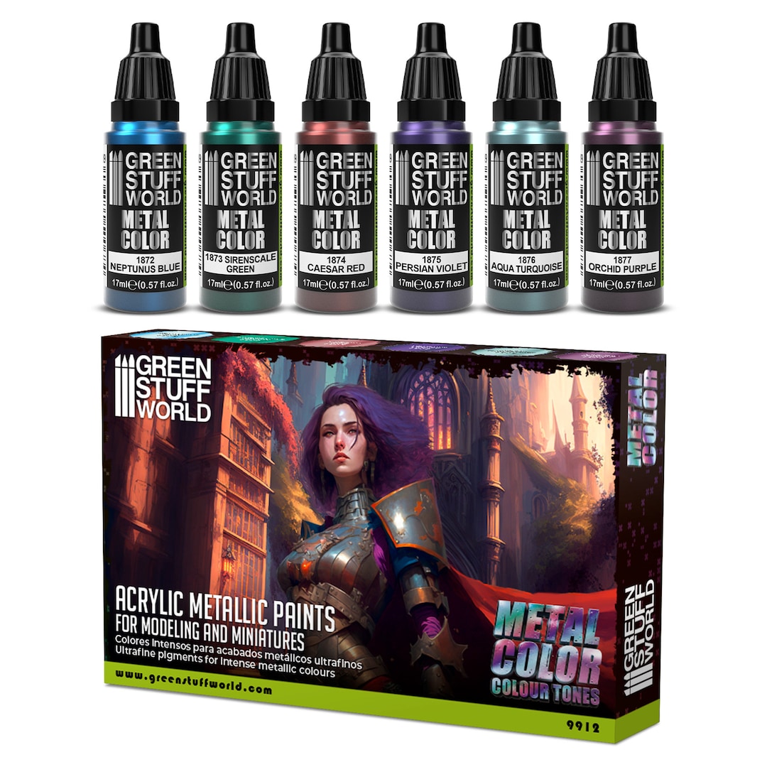 Set 6x Metal Paints COLORS - for Paintbrush and Airbrush - Acrylic ...