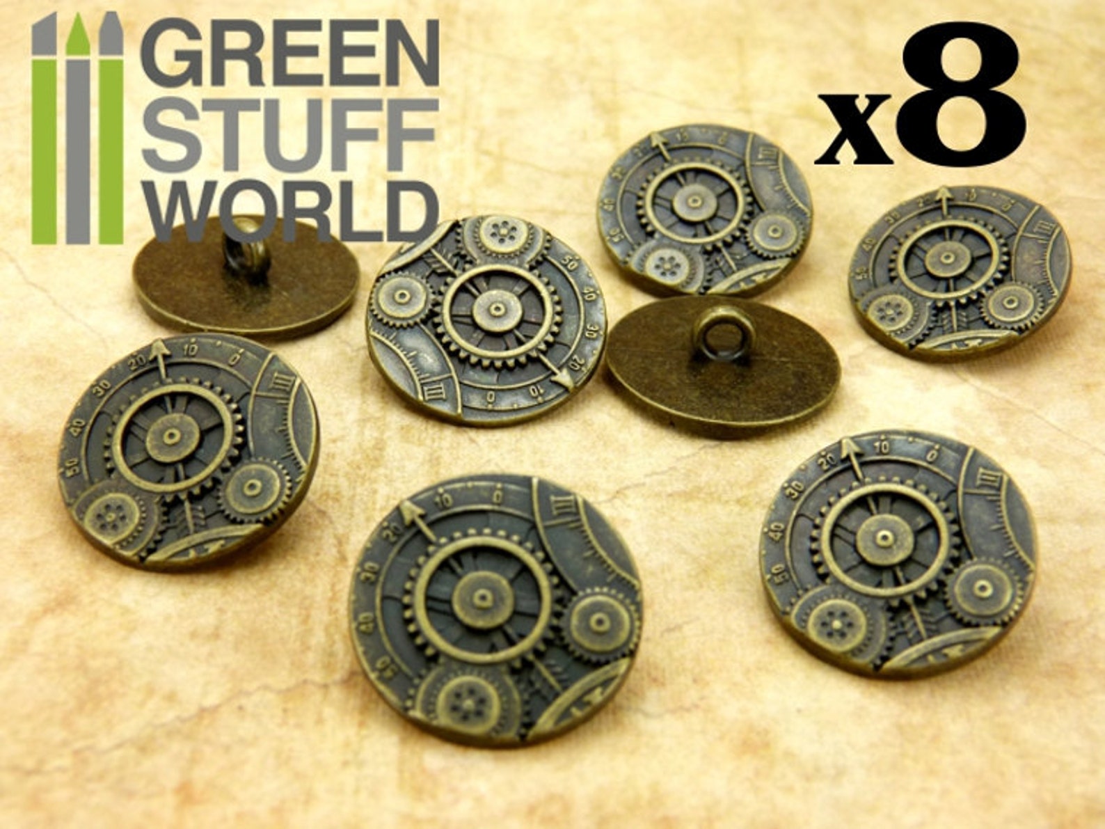 8x Steampunk Buttons GEARS MECHANISM - Bronze - 7/8" (22mm) - Metal ...