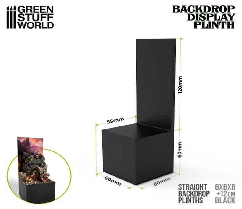 Straight Backdrop Display Plinth 6x6x6cm Black - Base Figures ...