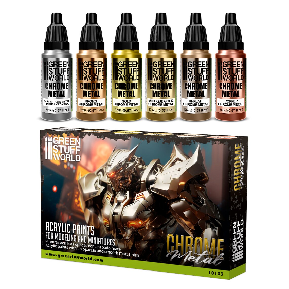 Paint Set - CHROME - Brush and Airbrush Alcohol-based Metallic Paints ...