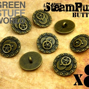 8x Steampunk Buttons BOLTS & GEARS - Bronze - 20mm - Metal Shank Button ...