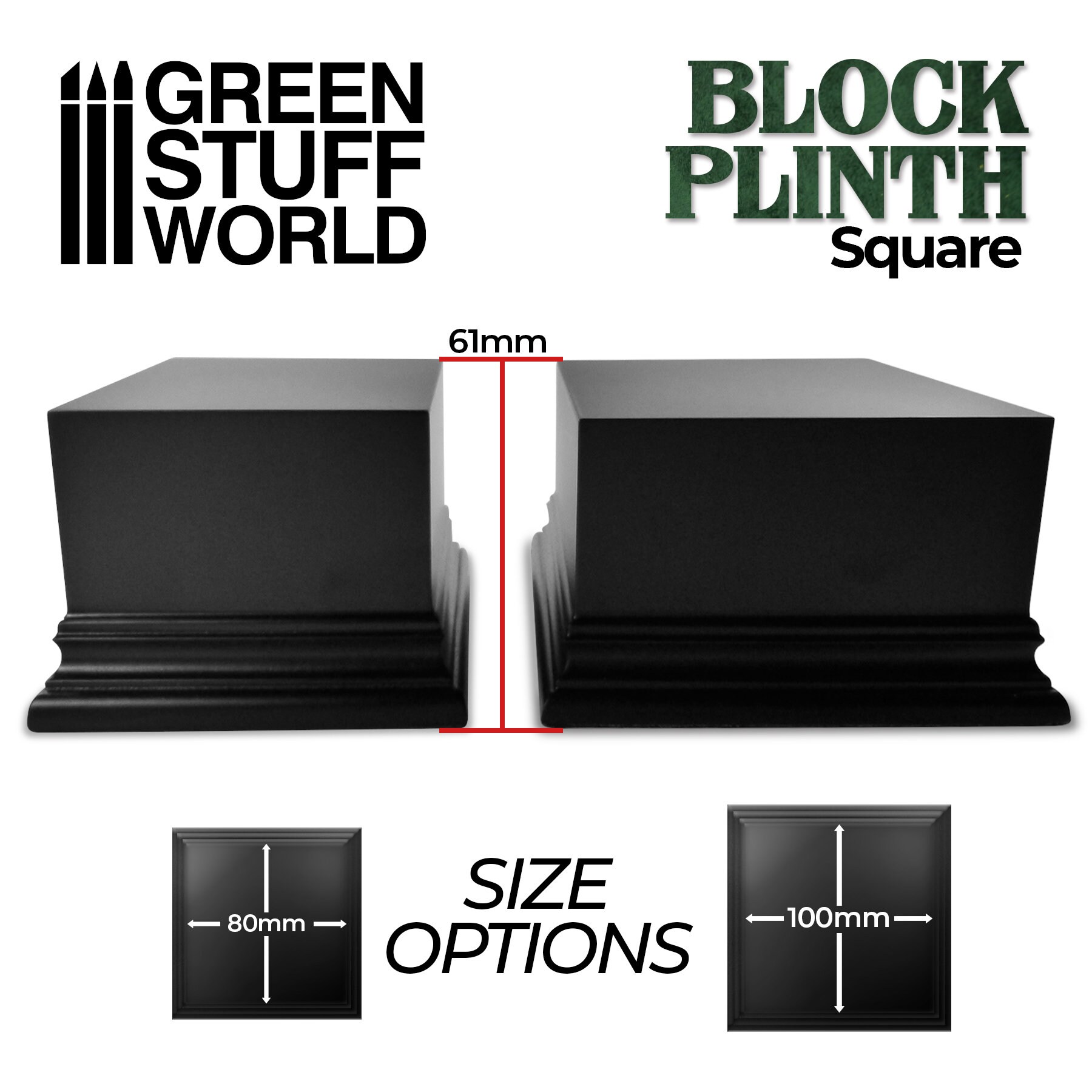 SQUARE DISPLAY PLINTH 8x8cm Black - Base Figures Miniatures Scenery ...