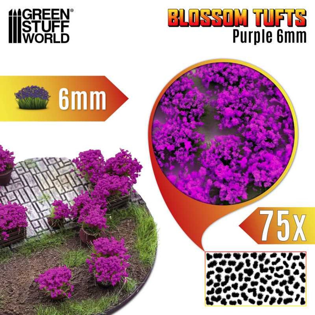 Blossom Tufts - 6mm - Purple Flowers - Scenery Miniature Diorama Basing ...