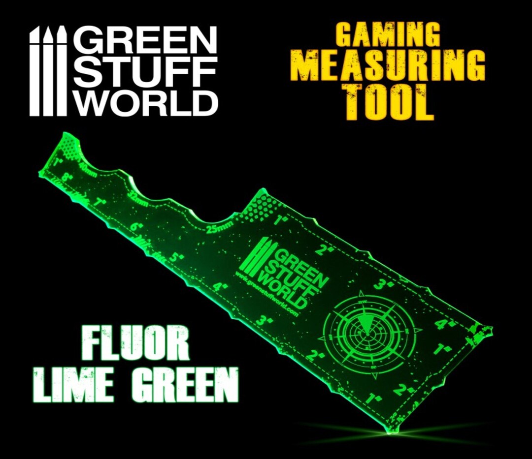 Gaming Measuring Tool 8 Inches - Fluor Lime Green - Wargames Ruler ...