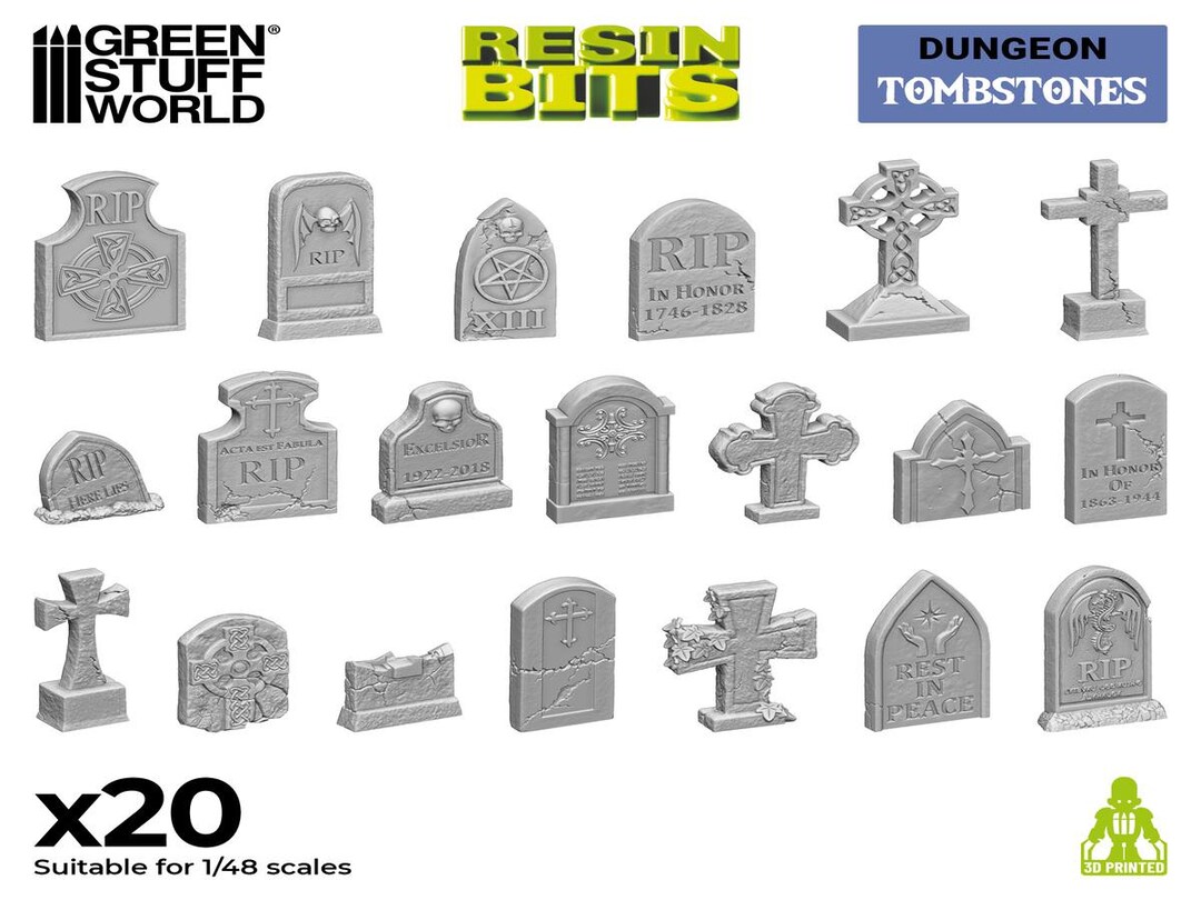 20x Gravestones Resin Set - Compatible With Fantasy RPG Wargames Undead ...
