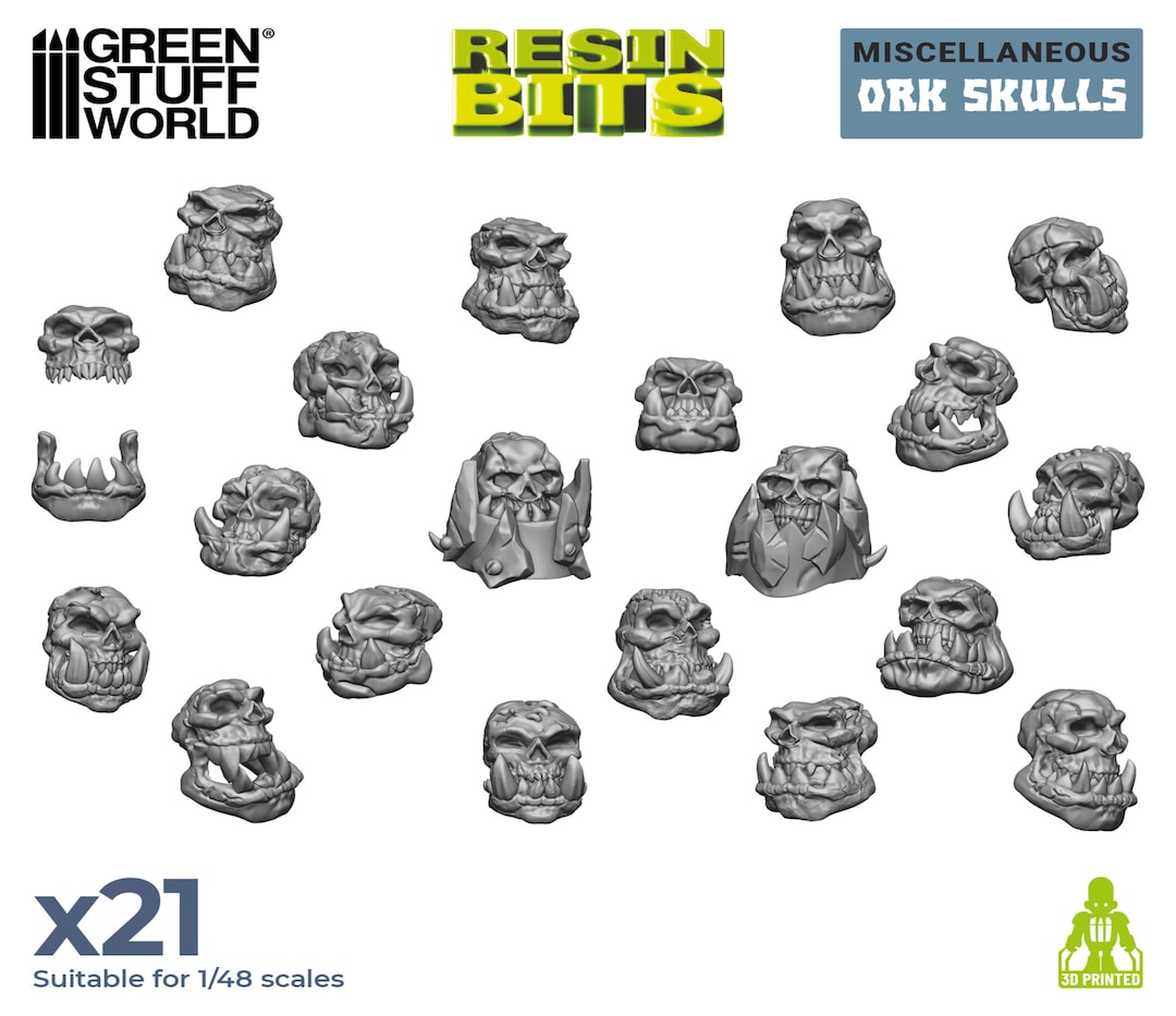 3D Printed Set - ORK Skulls - Wargames Miniature Action Resin Warboss ...