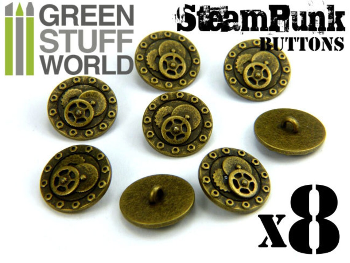 8x Steampunk Buttons BOLTS & GEARS Antique Gold 20mm | Etsy