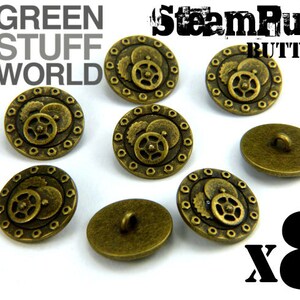 8x Steampunk Buttons BOLTS & GEARS - Antique Gold - 20mm - Metal Shank ...