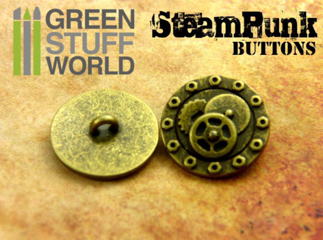 8x Steampunk Buttons BOLTS & GEARS - Antique Gold - 20mm - Metal Shank ...