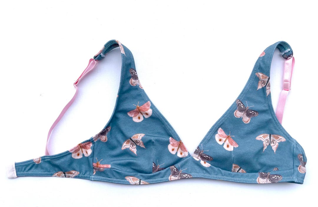 Blue Butterflies Organic Bra - With Adjustable Shoulder Straps and Back ...