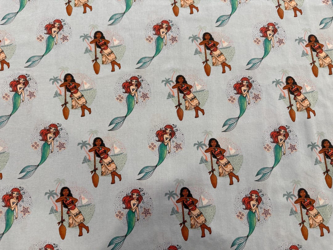100% Cotton Disney Princess Multi Badge Moana Ariel Little Mermaid ...