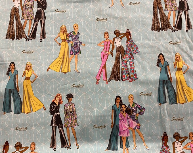 New 100% Cotton Simplicity Vintage Mask Quilting Fabric 70s Girls Sold ...