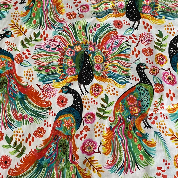 Peacock Print Fabric - Etsy