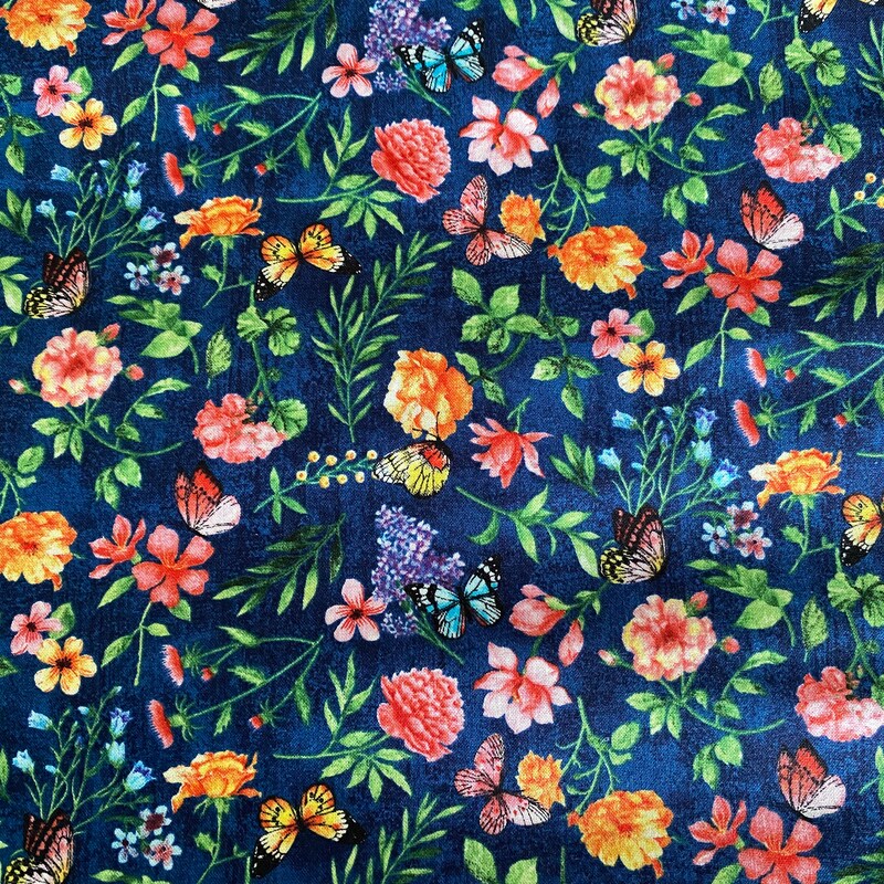 Navy Floral Fabric - Etsy
