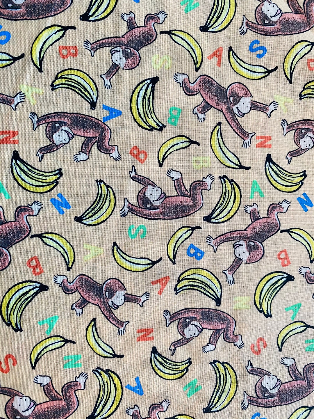 100% Cotton Mask Quilting Fabric Curious George YELLOW Bananas Selling ...