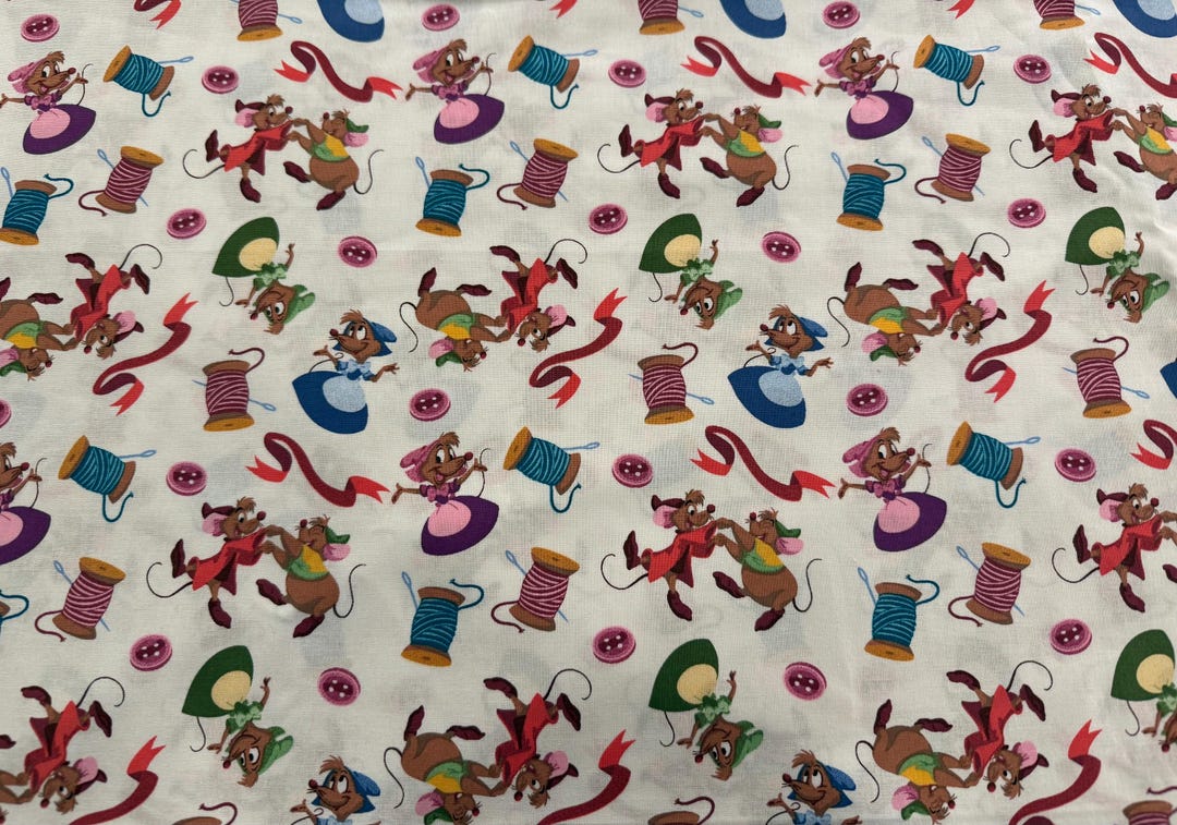 100% Cotton Fabric Cinderella Disney Mice and Findings Sold by the Yard ...