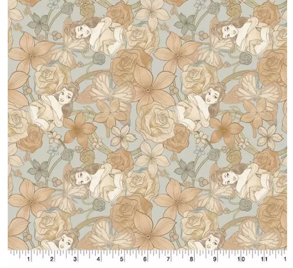100% Cotton Mask Quilting Fabric Belle Floral Disney Princess - Etsy