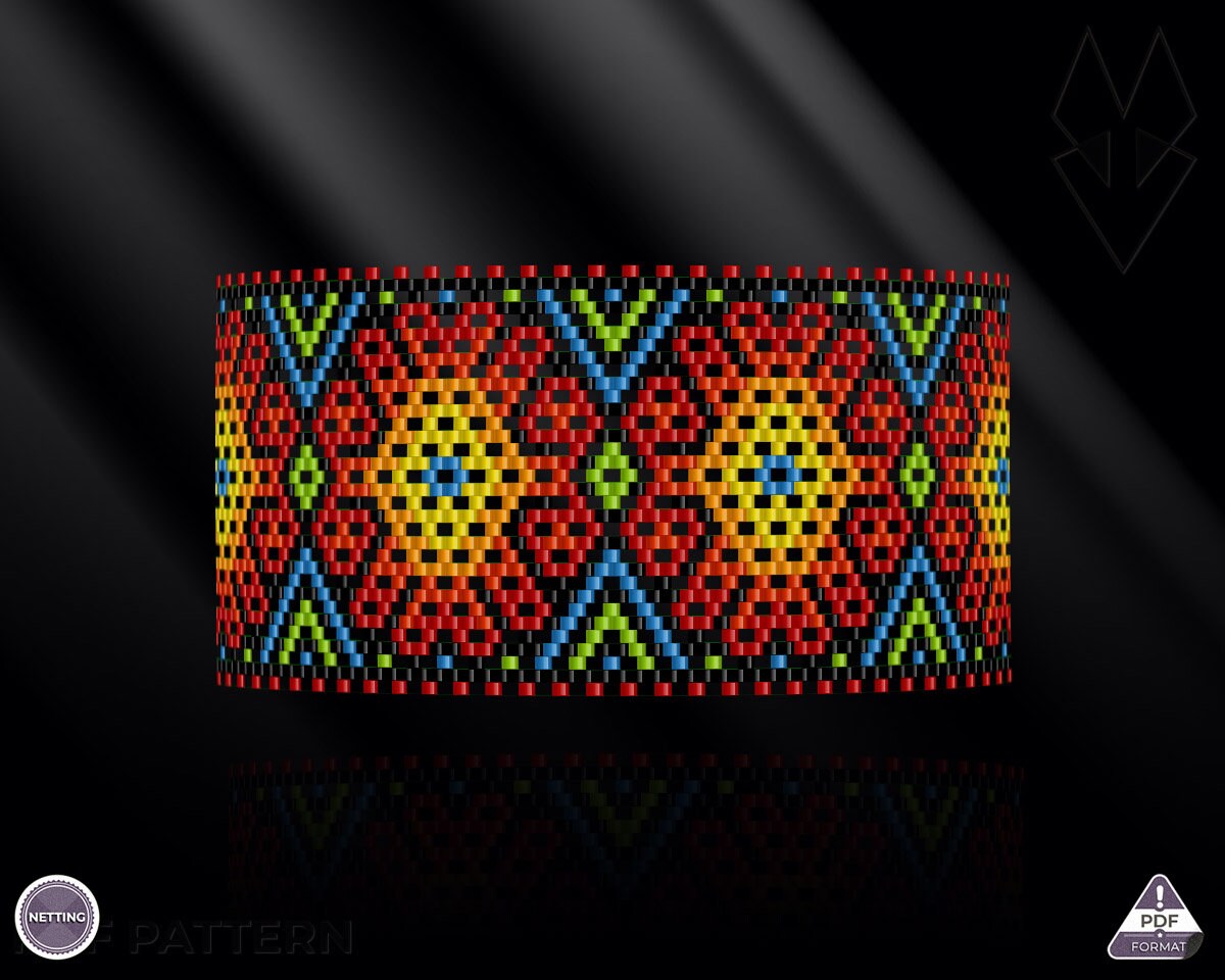 Netting Pattern Summer Flowers Huichol Bracelet Pattern - Etsy