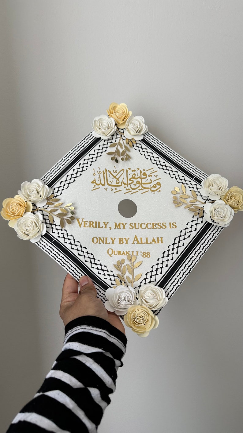 Custom Grad Cap Topper Palestinian Graduation Cap Floral & Olive ...