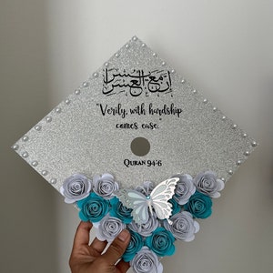 Custom Floral Graduation Cap Topper: Arabic & English, Butterfly Design ...
