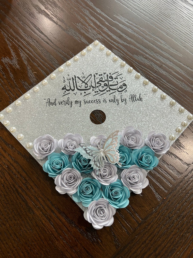 Custom Floral Graduation Cap Topper: Arabic & English, Butterfly Design ...