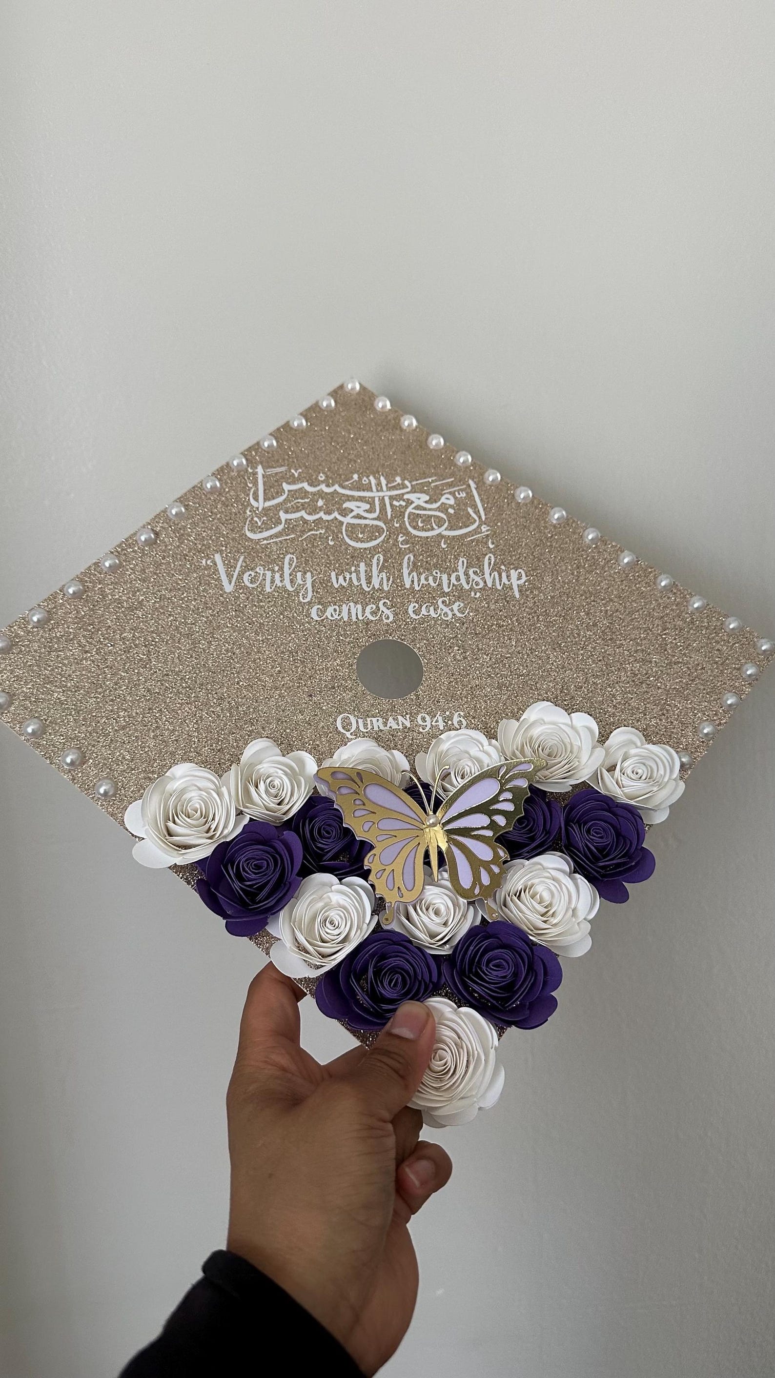 Custom Floral Graduation Cap Topper: Arabic & English, Butterfly Design ...