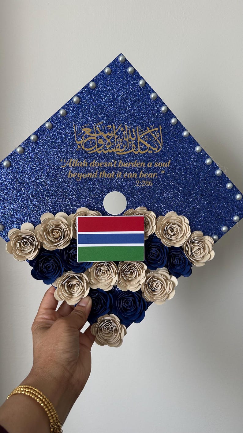 Custom Floral Graduation Cap Topper: Arabic & English, Butterfly Design ...