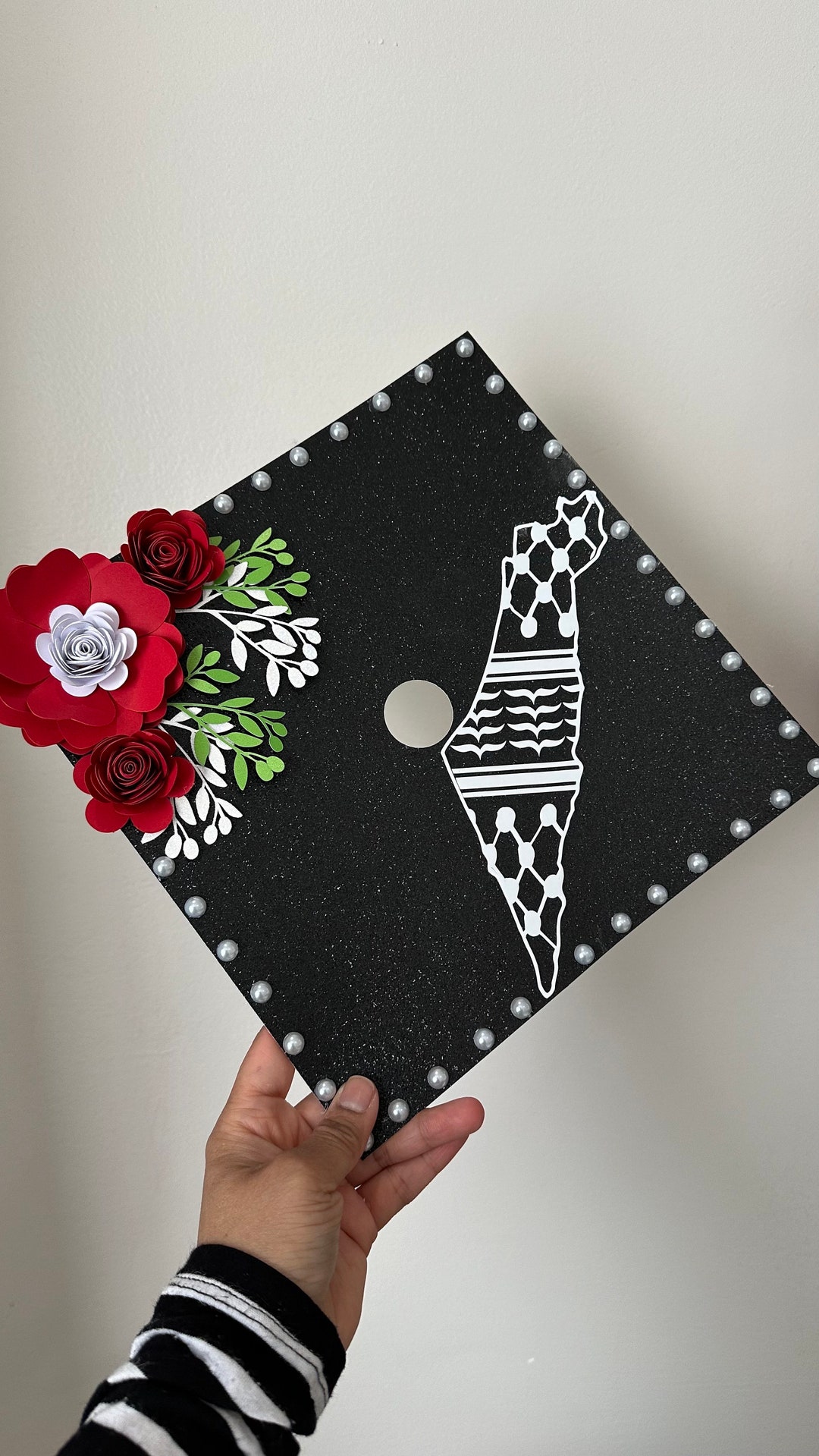 Gradcap Topper | Palestinian Graduation Cap | Floral & Olive Branches ...