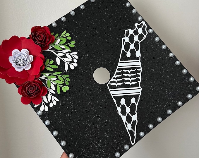 Gradcap Topper | Palestinian Graduation Cap | Floral & Olive Branches ...