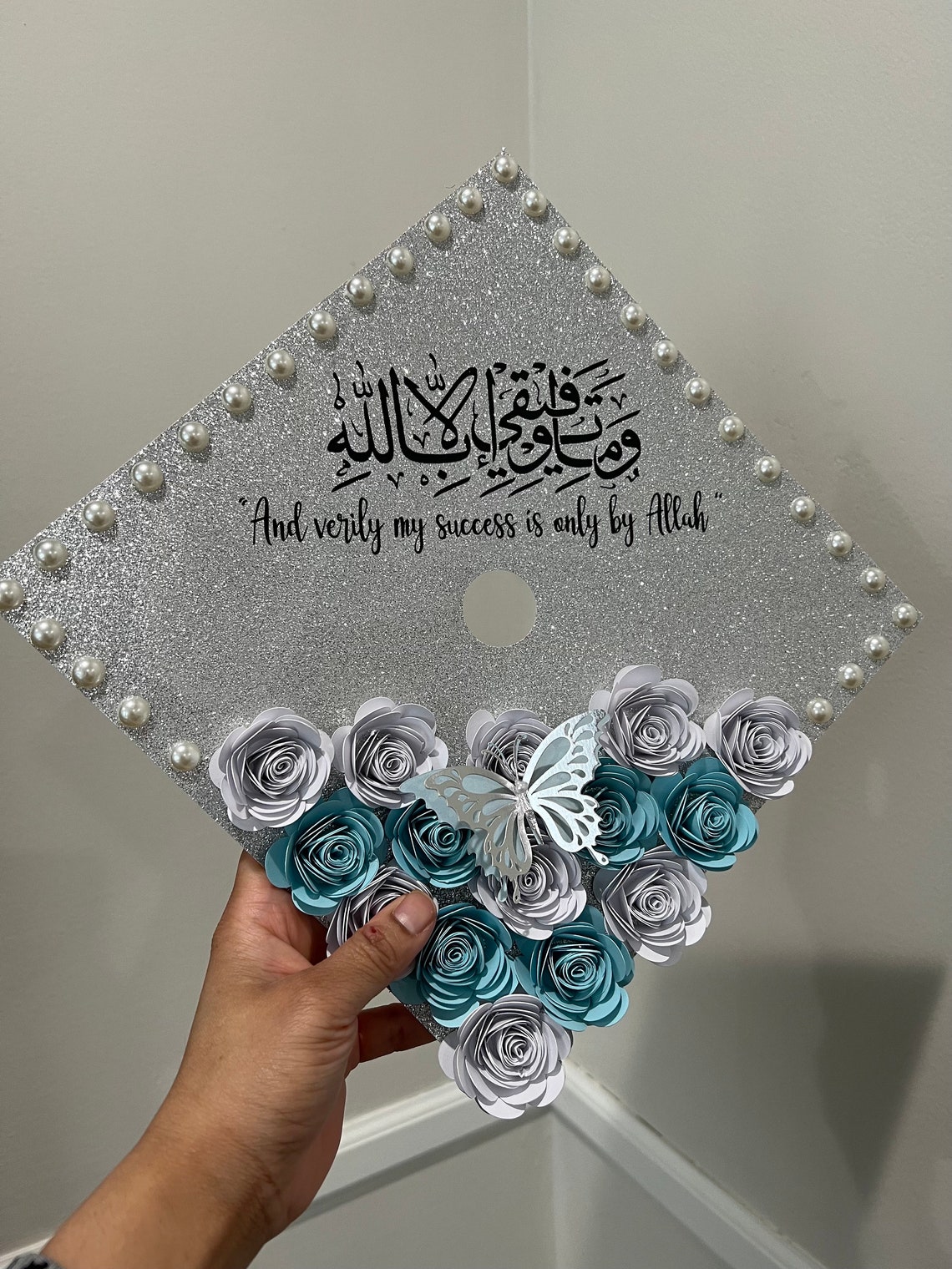 Custom Floral Graduation Cap Topper: Arabic & English, Butterfly Design ...