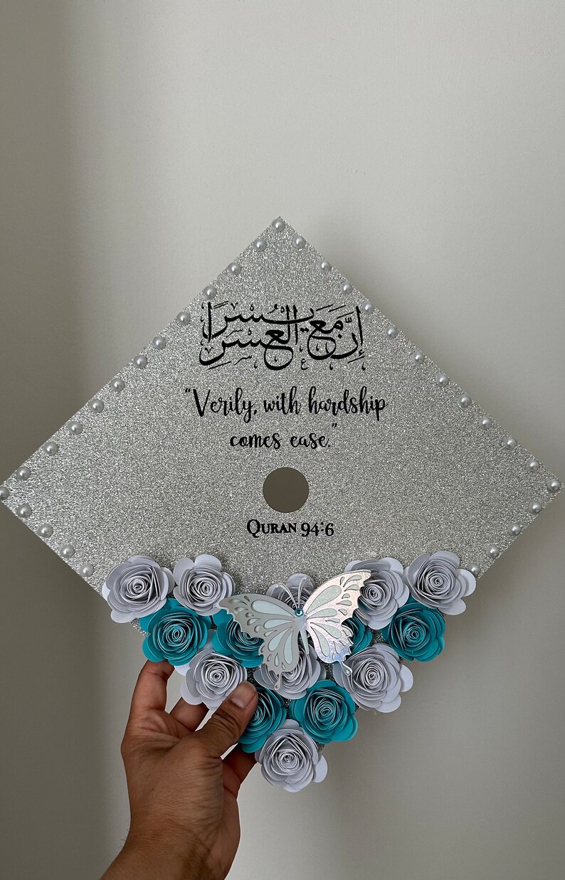 Custom Floral Graduation Cap Topper: Arabic & English, Butterfly Design ...