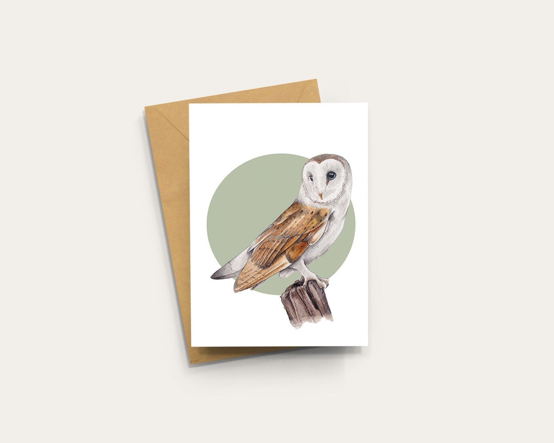 Watercolour Barn Owl Card: A6 Blank Greetings Card With Kraft Envelope ...