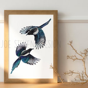 Flying Magpies - A3 Print, Two for Joy, British Garden Bird Print ...