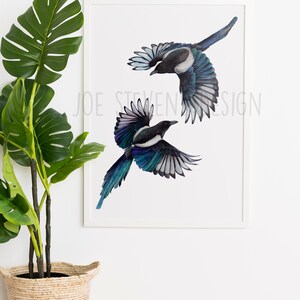 Flying Magpies - A3 Print, Two for Joy, British Garden Bird Print ...