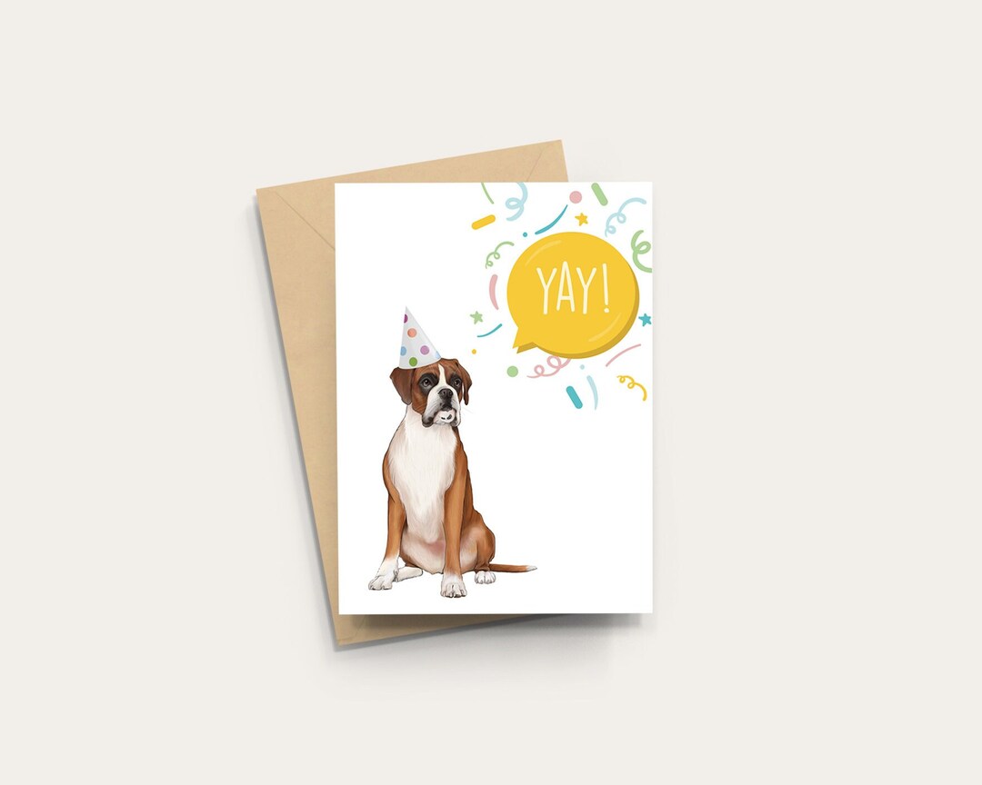 Boxer Dog Celebration Card, A6 Boxer Card Blank Inside With Kraft ...