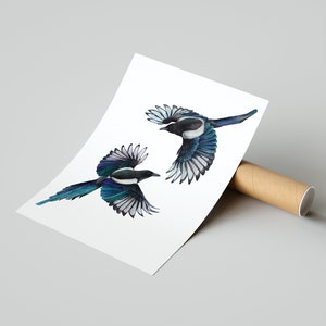 Flying Magpies - A3 Print, Two for Joy, British Garden Bird Print ...