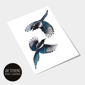 Flying Magpies - A3 Print, Two for Joy, British Garden Bird Print ...
