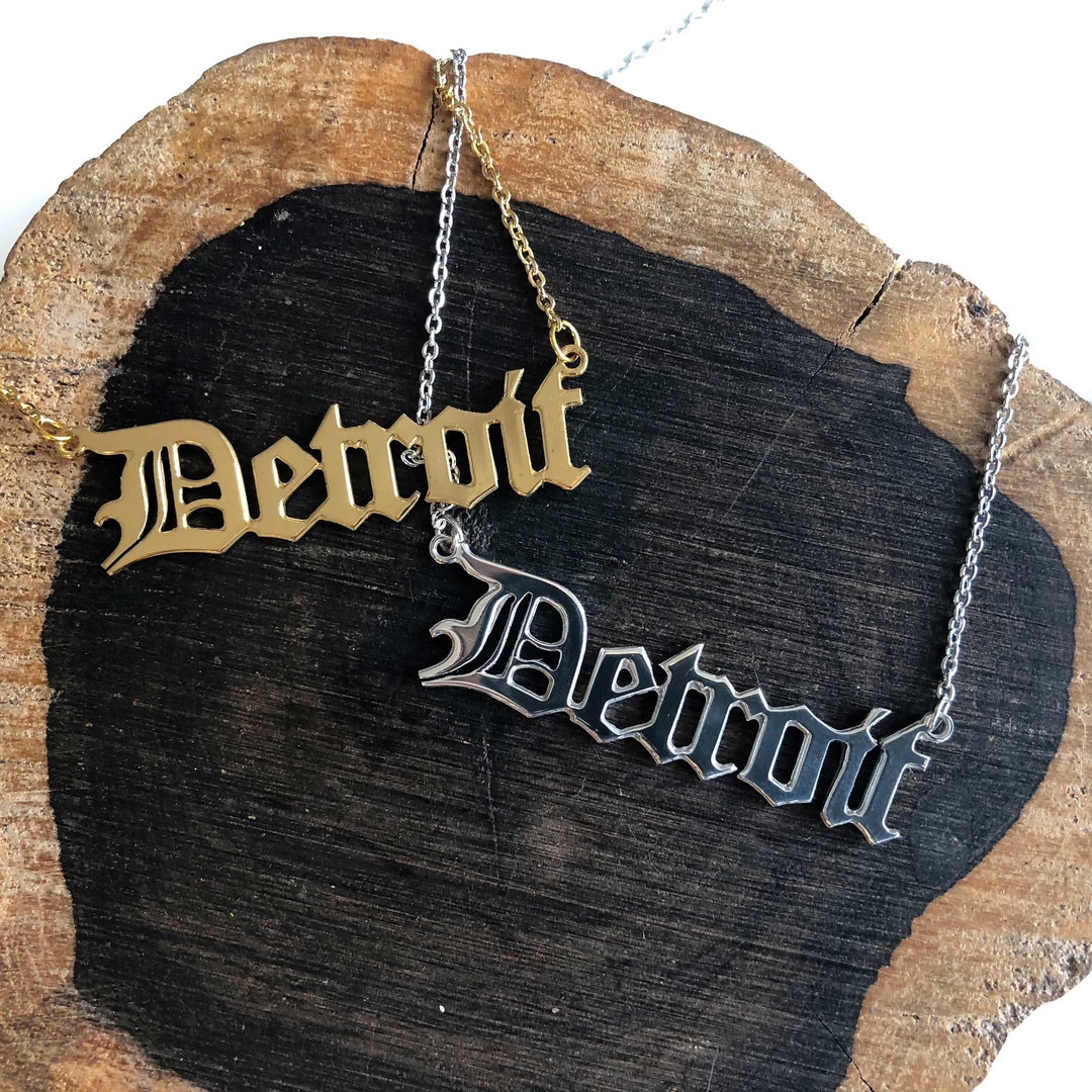Detroit Necklace. Old English Detroit Name Necklace, Script Necklace ...