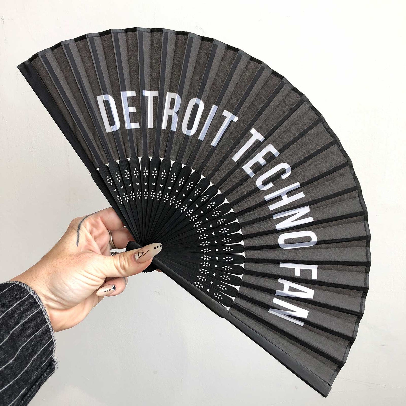 Detroit Techno Fan Printed silk black folding hand fan. | Etsy