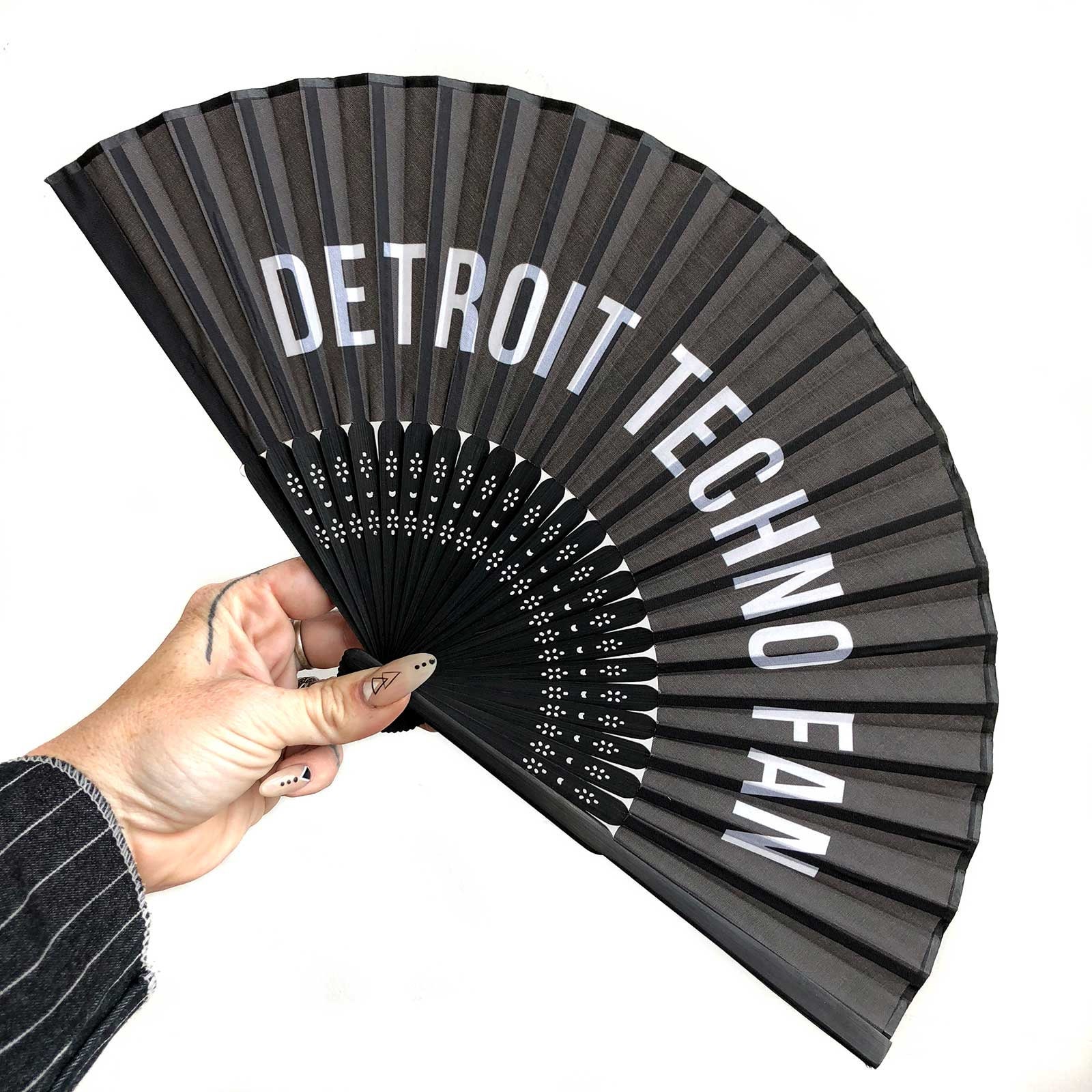 Detroit Techno Fan Printed silk black folding hand fan. | Etsy