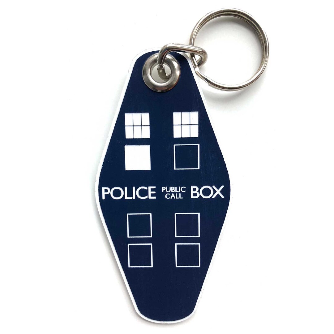TARDIS Keychain. Dr. Who Inspired Key Ring, Police Box Motel Style Key ...